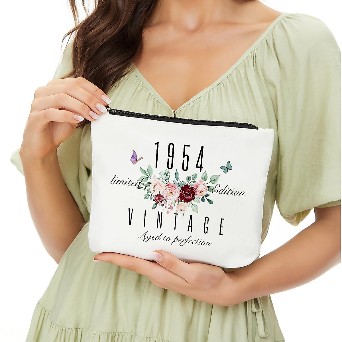 JIUWEIHU 70th Birthday Gifts for Women, 70th Birthday Decorations Present, 70 Year Old Birthday Gift Ideas for Sisters, Friend, Coworker, Grandma, Mom, Boss 1954 Limited Edition Makeup Bag