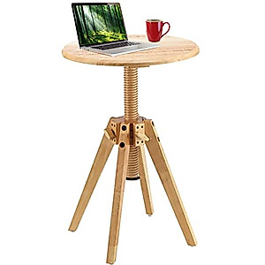 EVANIDEAS 22 inches Round Wood Cocktail Bar Table,Tall Bistro Pub Table,Adjustable 21.6''-37'' Height for Kitchen, Dining Room,Living Room,Easy Assembly,Wobble-Free,Natural.