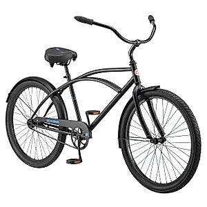 Schwinn Huron Beach Cruiser Bike for Adult, Single Speed, Coaster Brake, 26-Inch Wheels, 18-Inch Steel Frame, Full Front & Rear Fenders, Classic Handlebar, Black