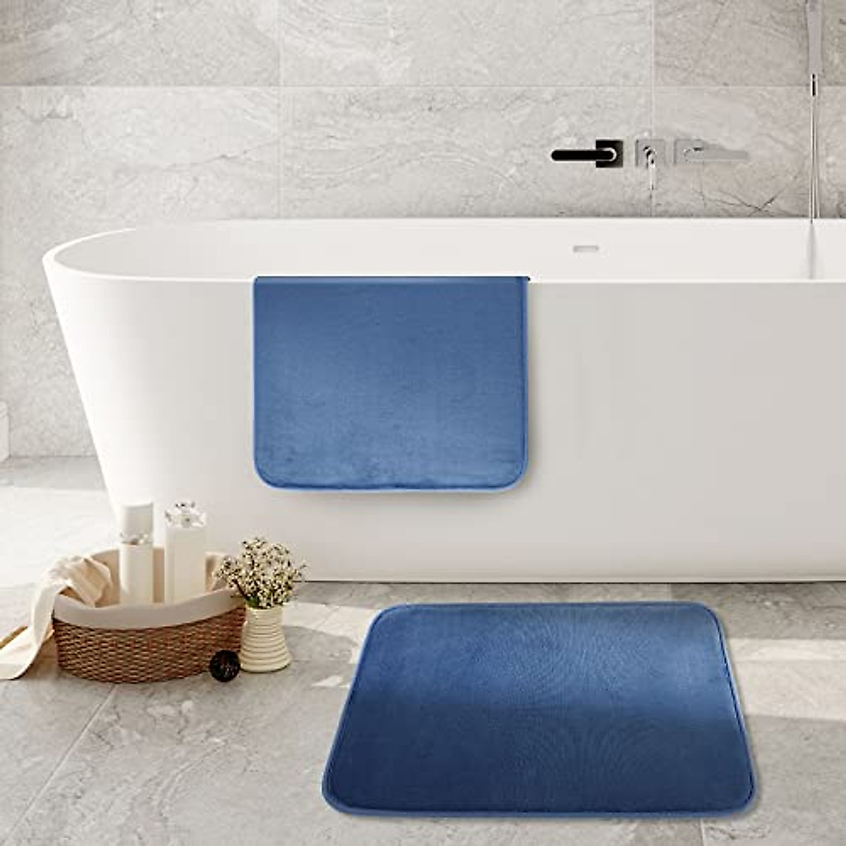 BSAOUTZ Bathroom Rugs 3 Piece, Blue Memory Foam Bath Mat Set, Non Slip and Absorbent Mats, Washable Bath Mat Sets for Bathroom Shower Tub