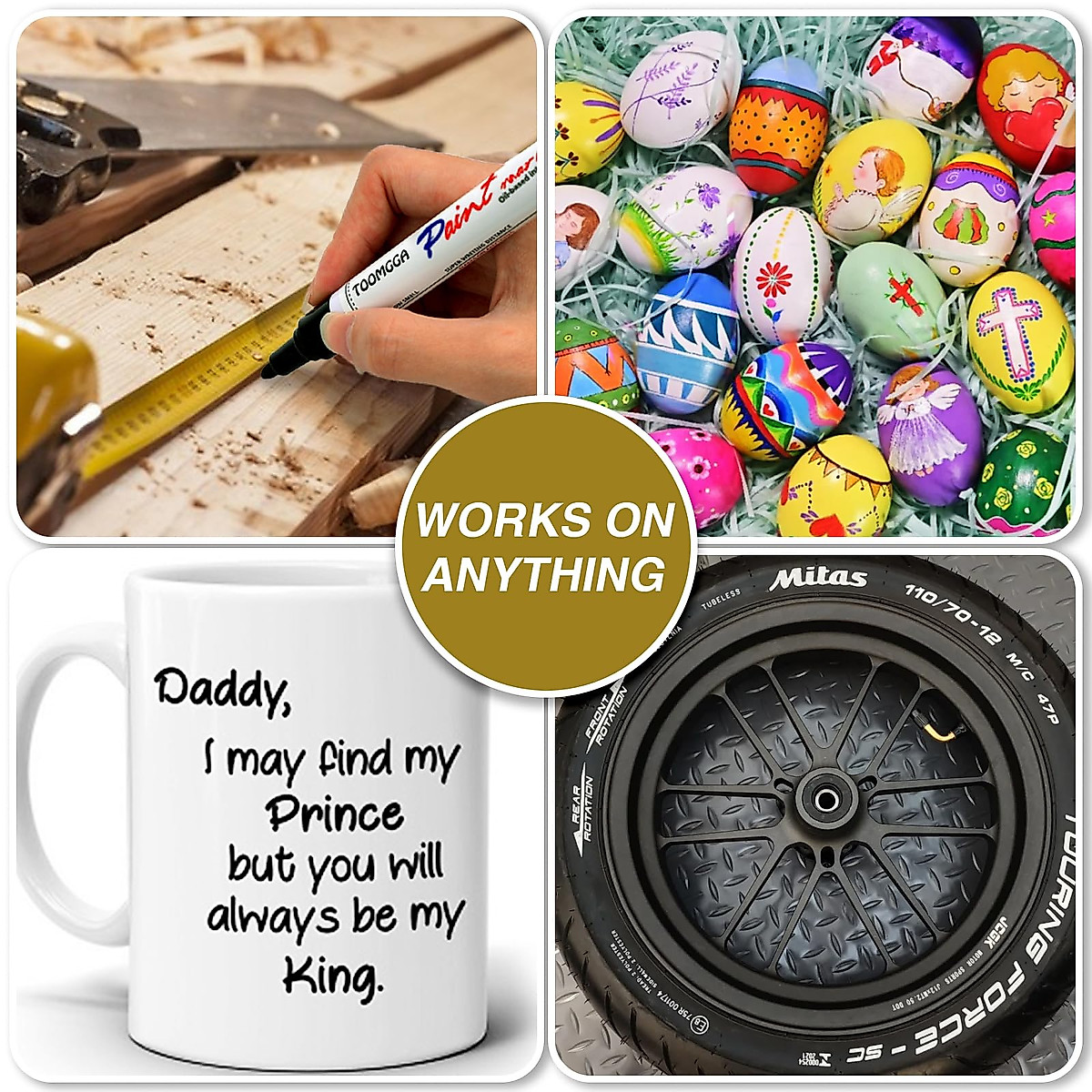 White Paint Pens Permanent Paint Markers - 2 Pack Oil Based Marking Pens, Medium Point, Quick Drying and Waterproof Paint Pens for Rock Painting Car Tyre Metal, Plastic, Canvas, Wood, Glass