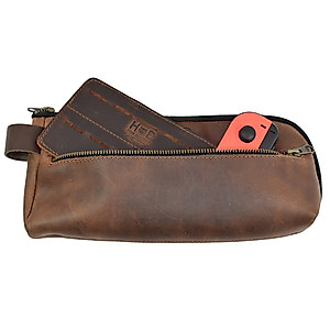Hide & Drink, Carrying Case Compatible with Switch, Urban Travel Pouch, Soft Storage Bag, Scratch & Bump Protection, Minimalist Essentials, Full Grain Leather, Handmade, Bourbon Brown