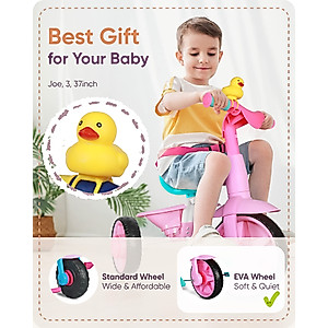 KRIDDO 2 in 1 Kids Tricycles Age 18 Month to 3 Years, EVA Wheels Upgraded, Gift, Trikes for Toddlers 2 to 3 Year Old with Push Handle and Duck Bell, Pink