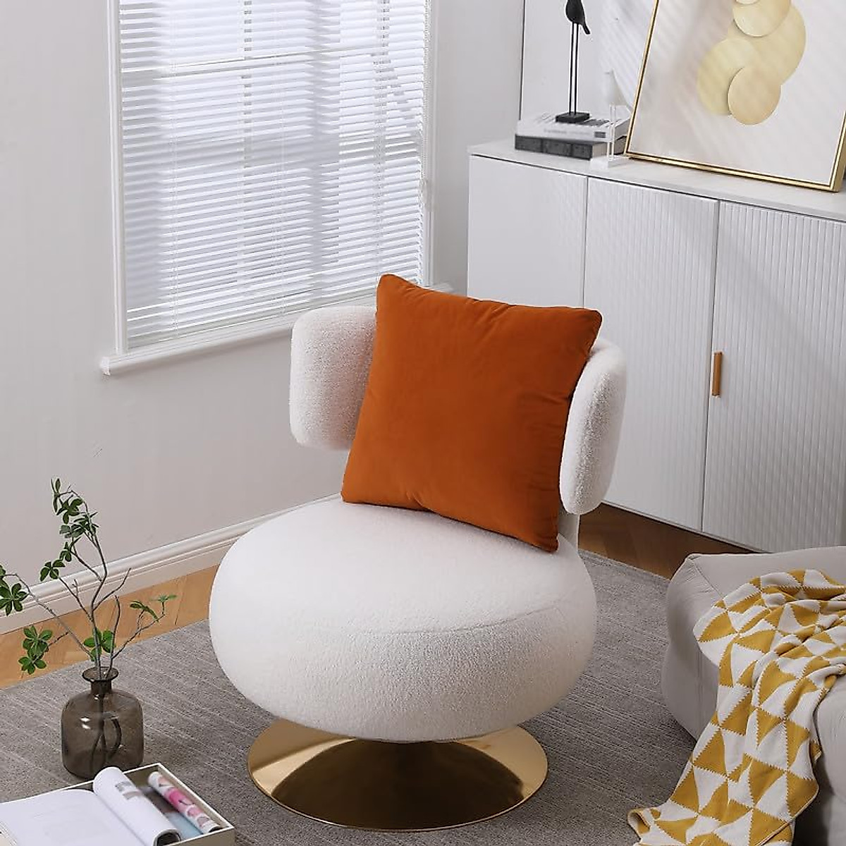 ATGHYURT Modern Accent Chair Upholstered Reading Chair Swivel Chair Armchair with 360 Degree Swiveling, Round Barrel Chair Fabric Recliner Chair Side Chair for Living Room Bedroom Office