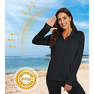 MAGCOMSEN Women's UPF 50+ Lightweight Athletic Jacket Sun Protection Full Zip Long Sleeve Shirts Hiking Outdoor Pockets Black XL