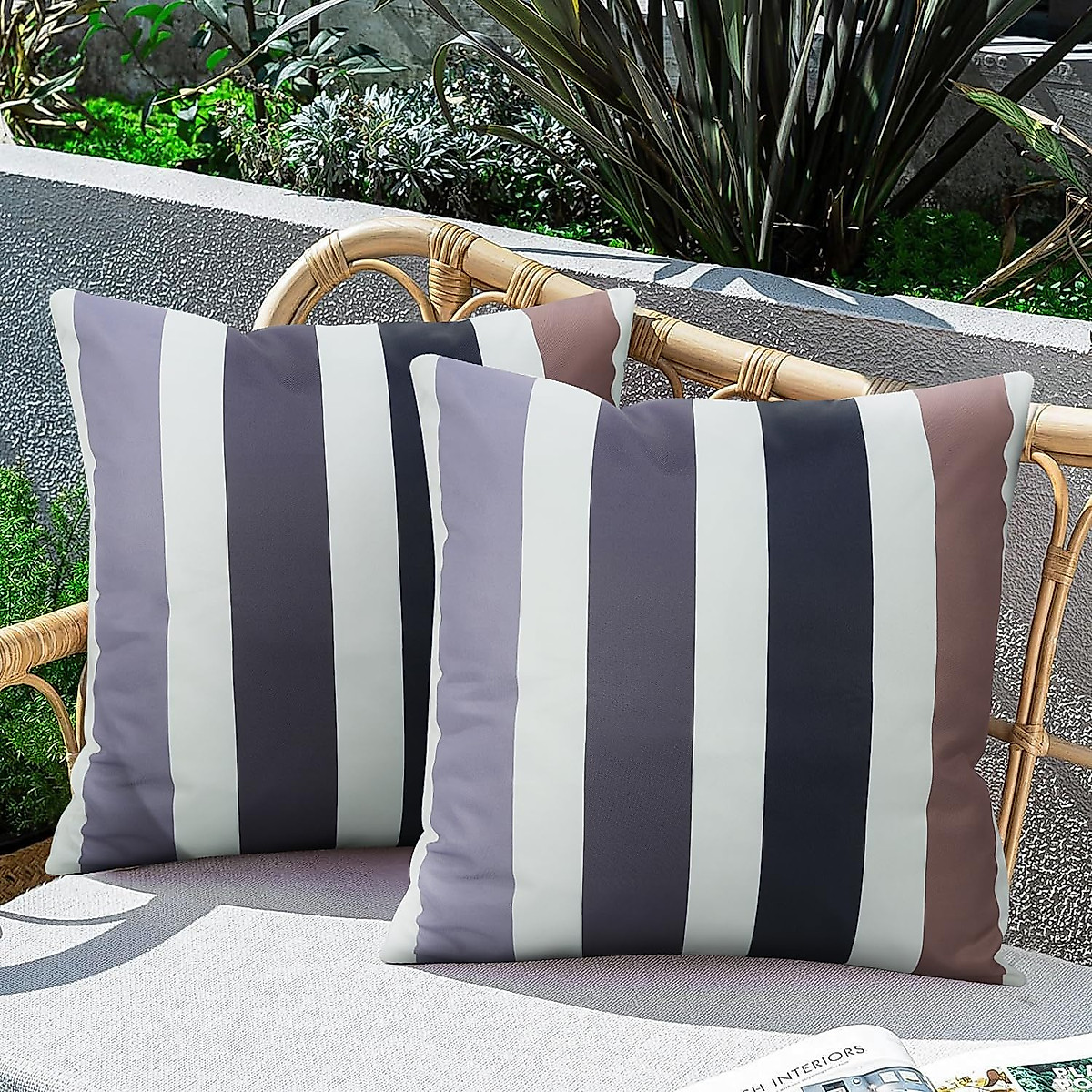 CURRAMET Pack of 2 Outdoor Pillows Waterproof Geometric Stripes Outdoor Pillow Covers, Decorative Square Patio Pillows Cushion Case for Couch Tent Sunbrella 18 x 18 Inches