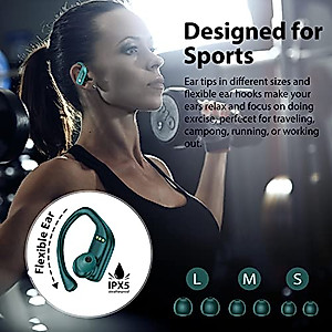 bmanl Wireless Earbuds Bluetooth Headphones 48hrs Play Back Sport Earphones with LED Display Over-Ear Buds with Earhooks Built-in Mic Headset for Workout Green BMANI-VEAT00L