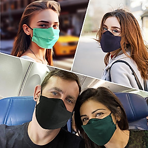 BASE CAMP Reusable Cloth Dust Face Masks 100% Cotton Washable Adjustable Breathable Fabric Mask with Filter Pocket (1Black+1Green-L)
