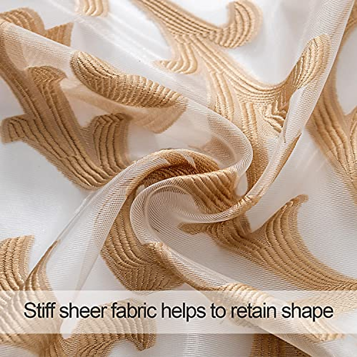 NAPEARL Swag Valance for Windows-Beige Organza Sheer Waterfall Valance, Elegant Beaded Valance Curtain for Bathroom, Kitchen, Small Windows (1 Valance, 57 x 37 Inch)