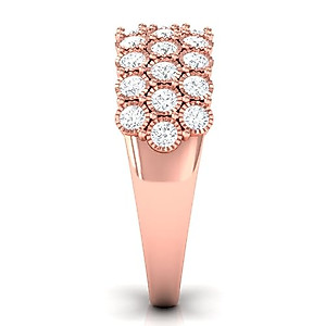 Natural Diamond Wide Wedding Band, Hi-Si Clarity, Certified Diamond Anniversary Ring - With Jewelry Box, 14K Rose Gold, Size:US 9.00