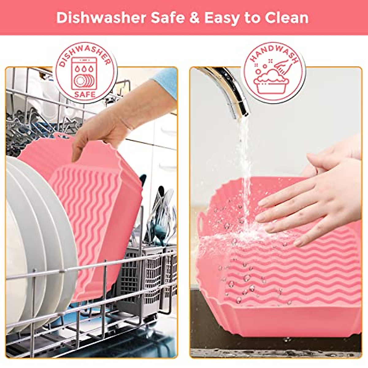 Air Fryer Silicone Liners, 8'' Square 4 to 8 QT Food Grade Heat Resistant Reusable Airfryer Silicone Liners Inserts Baskets Accessories with Mitts for Instant Vortex COSORI Air Fryer Oven Microwave