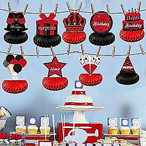 KEWEYA 9Pcs Red Black Birthday Decorations Table Honeycomb Centerpieces for Men Women Large Happy Birthday Table Topper Sign Party Supplies 16th 21st 30th 40th 50th 60th Birthday Table Décor