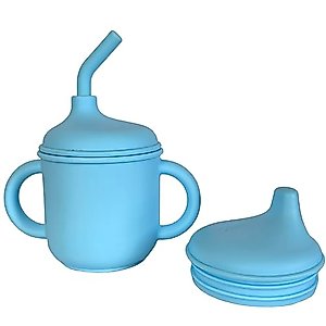 Baby cup with two lids, straw and sippy cup, Silicone baby cup-sippy cup-baby sippy cup- training cup- un breakable cup -cup with two handles- straw cup with handles