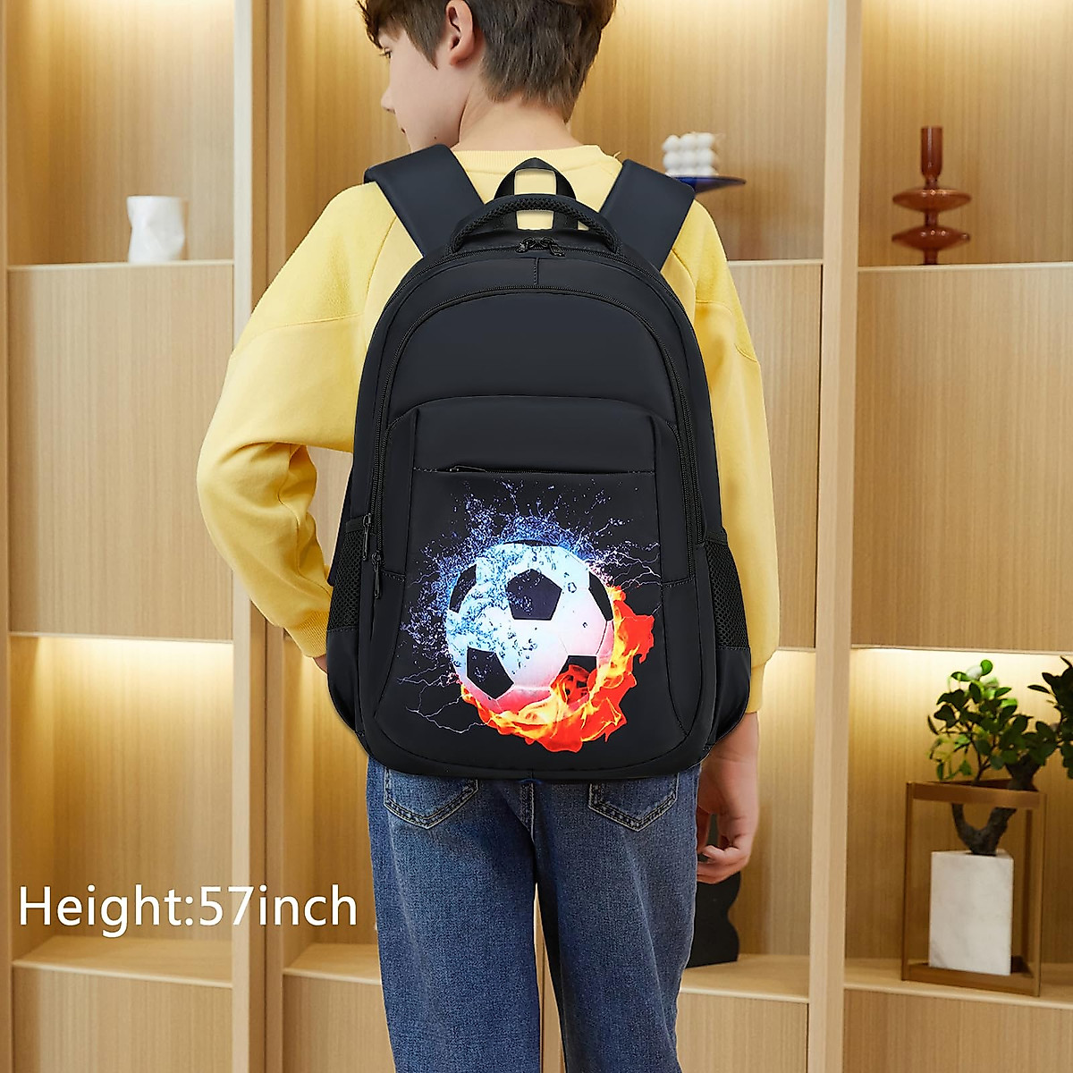 LEDAOU Backpack for Teen Girls School Bags Kids Bookbags Set School Backpack with Lunch Box and Pencil Case (Soccer Black)