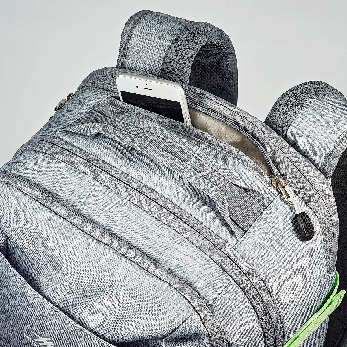 High Sierra Takeover Kids/Adults Backpack with Laptop Pocket, Drop Protection Pocket, Tablet Sleeve, and 360 Reflectivity, Silver/Neon Mint