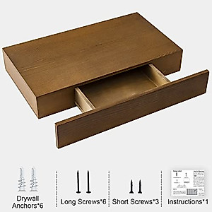 Floating Shelf with Drawer, Rustic Wood Wall Shelves, Floating Nightstand with Drawer for Bedroom, Farmhouse Floating Bedside Table, Floating Drawer for Bathroom Kitchen Office