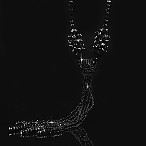 BaubleStar Black Rhinestone Crystal Long Beaded Tassel Necklace for Women Bead Chain Tassel Statement Y Necklace Fashion Jewelry