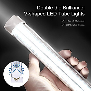 LUMINOSUM LED Shop Light 6ft, 42W LED Tube Light Fixture, Clear Cover Daylight 5000K, V-Shaped Integrated Fixture for Cooler Door Lighting, 20-Pack