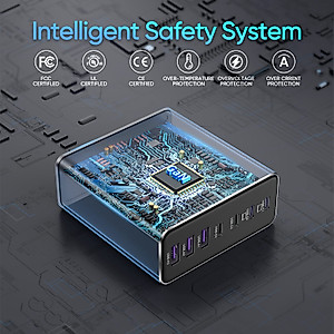 Aluminum Alloy 320W USB C Charger 7 Port Fast Charging Station,65W USB C Laptop Charger Compatible with MacBook Pro/Air (Silver-4C3A)