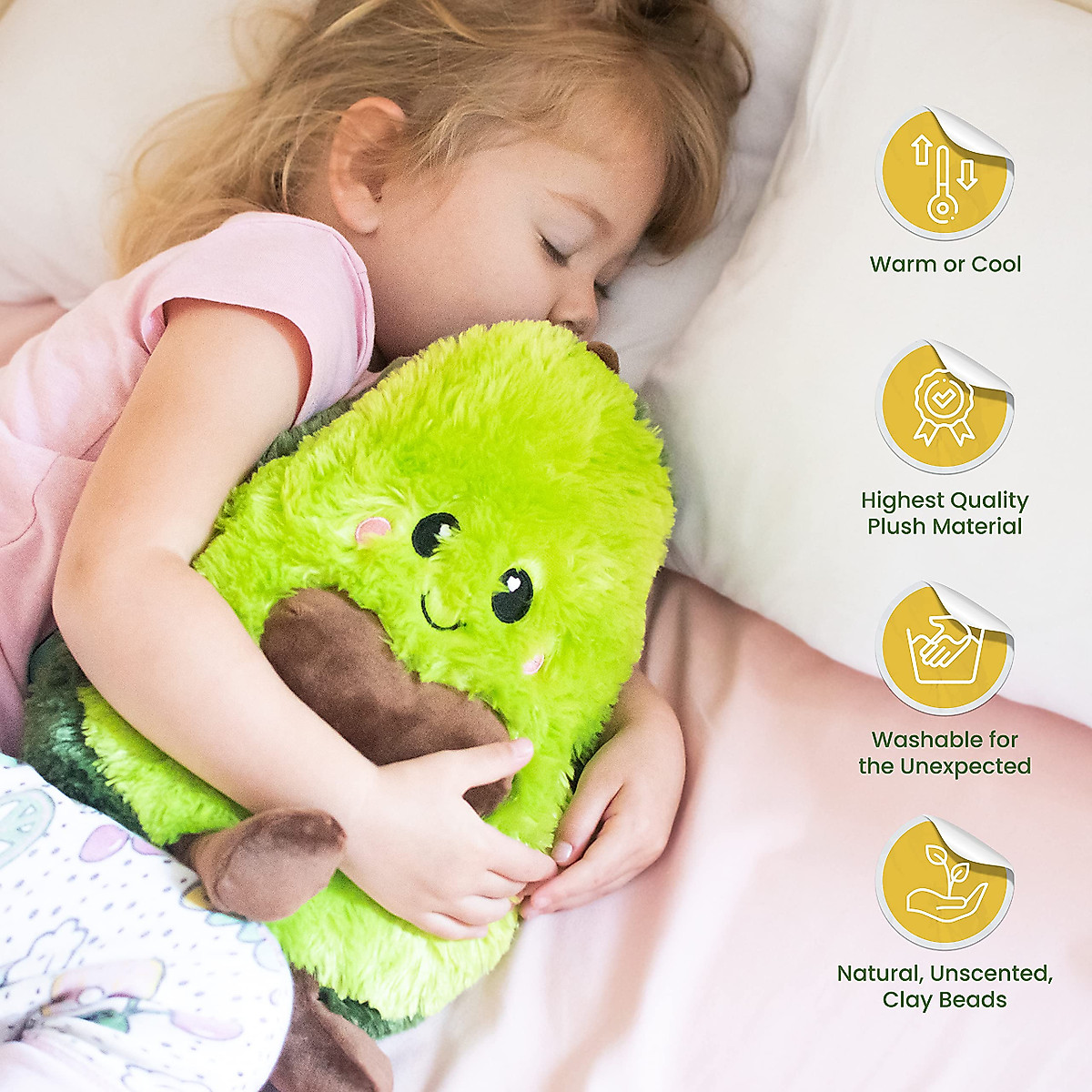 Cole Avocado Microwavable Heating Pad - Pillow Plush Food Toy- Warm Cute Cozy Soft Heatable Stuffed Animal Hot and Cold Therapy for Cramps, Back, Neck Pain Relief Stress Comfort Gift