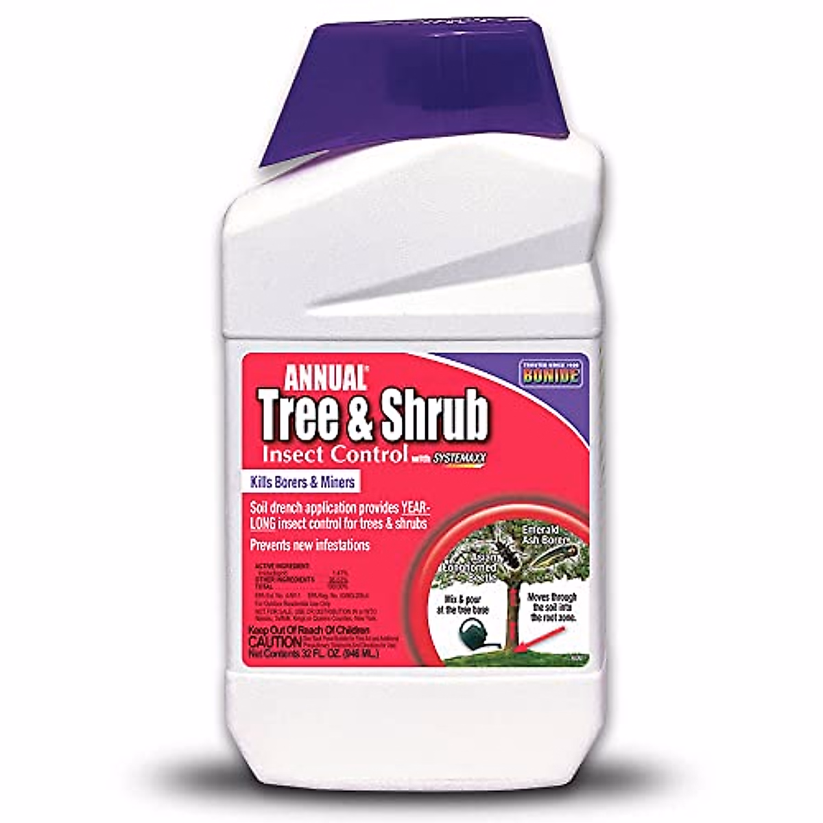 Bonide Annual Tree & Shrub Insect Control with Systemaxx, 32 oz Concentrate, Year Long Protection and Bug Killer