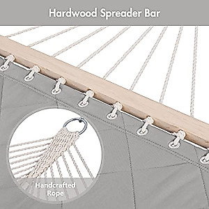 ANOW Heavy Duty Hammock with Spreader Bars and Detachable Pillow, 2 Person Hammock for Outdoors Indoors, 450 LBS Weight Capacity, Light Gray