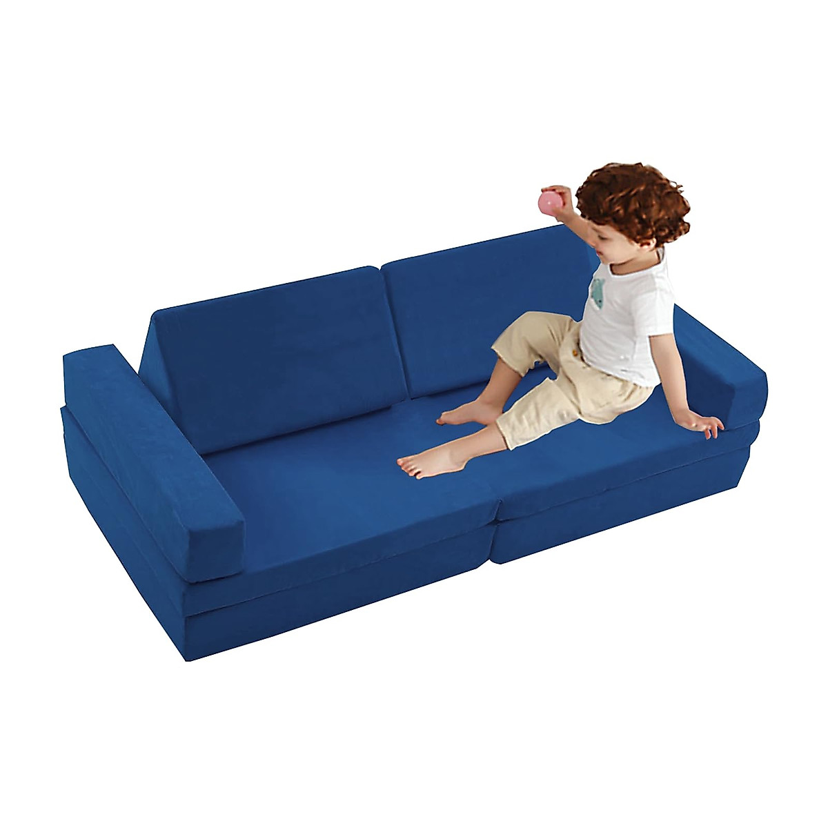 C-CHAIN Modular Play Couch Sofa for Kids Imaginative Furniture Set Creative Kids,Perfect Toddler & Baby Couch for Play & Lounging,Kids Bedroom Furniture (Blue)