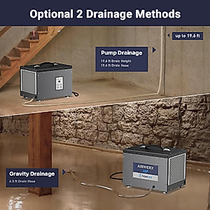 BaseAire Crawl Space/Basement Dehumidifier,70 Pint Commercial Dehumidifiers with Pump Hose,Up to 1000 Sq Ft, Compact, Auto Defrost, Energy Star, GLGR Technology