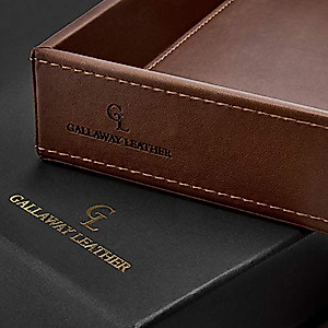 GALLAWAY LEATHER Valet Tray for Men - Nightstand Organizer EDC Tray for Wallet and Keys - Dresser Leather Catchall Dump Key Tray - Bedside Table Tray Organizer Key Bowl for Entryway Table, Dark Brown