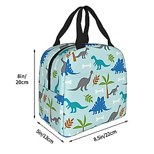 IOFNG Blue Cartoon Dinosaur Lunch Bag Men's Leakproof Cooler Lunch Box Portable Lunch Box for Work Picnic Camping