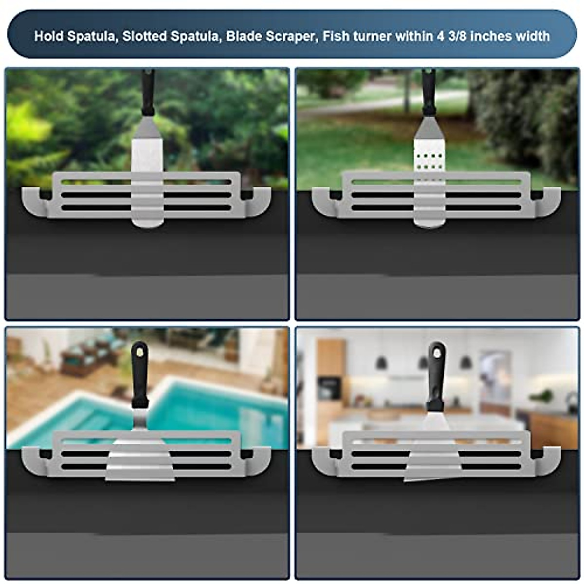 TOYMIS Spatula Holder for Blackstone Griddle, Stainless Steel Griddle Spatula Holder Clip Accessories Silver BBQ Spatula Rack Compatible with Camp Chef Royal Gourmet and Other Griddles(1 Piece)