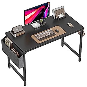 CubiCubi Computer Desk 47" Study Writing Table for Home Office, Modern Simple Style PC Desk, Black Metal Frame, Black