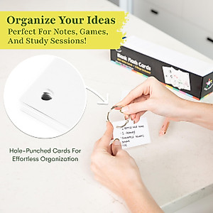 Blank Flash Cards for Studying - 2" x 3" Blank Index Notecards - 1000 Pre Hole Punched White Index Cards with Metal Binder Rings - Blank Flashcards for GMT Prep, Math, and Language