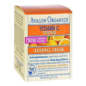 Avalon Organics Vitamin C Renewal Creme, Moisturizing Face Lotion, 2 oz with SPF 10, Natural & Nourishing