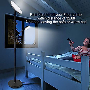 Dimunt Floor Lamp LED Floor Lamps for Living Room Bright Lighting, 27W/2000LM Main Light and 7W/350LM Side Reading Lamp, Adjustable 3 Colors 3000K/4500K/6000K Tall Lamp with Remote & Touch Control