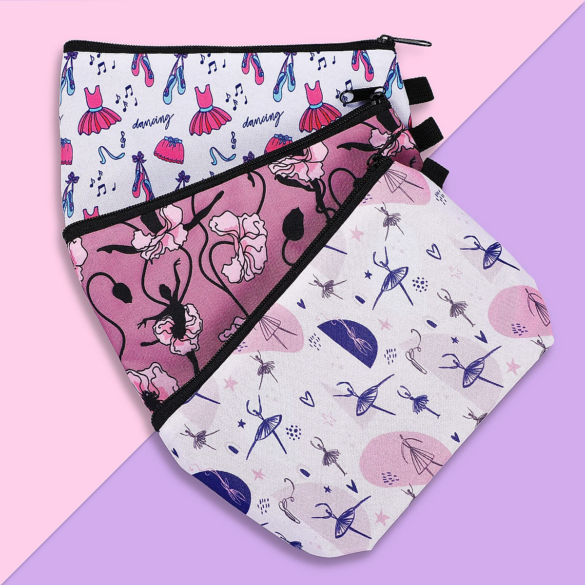 Saintrygo 6 Pack Cute Cosmetic Ballet Bag Ballet Girl Dance Gifts Dance Makeup Bag Adorable Travel Ballet Pouch Dance Cosmetic Case Toiletry Organizer for Girls Women Dancer, 6 Styles