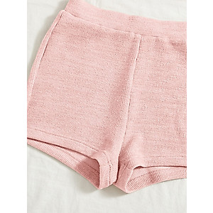 Verdusa Women's 2 Piece Outfit Ribbed Crop Bandeau Tube Top and Biker Track Shorts Sets Light Pink XS