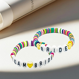 EYXVKT 12 PCS Team Bride Bracelets Bachlorette Party Favors Polymer Clay Letter Beaded Bracelet For Wedding Bridal Shower Engagement Party(Colorful)