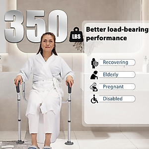 Toilet Safety Rail for Seniors, Toilet Grab Bars for Seniors and Disabled, Toilet Handles for Elderly with Adjustable Width and Height, 350 lb Weight Capacity, FSA/HSA Eligible (White)