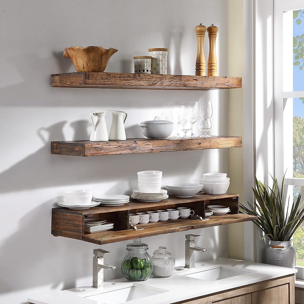 northbeam Distressed Floating Shelf Set with Hidden Storage (3 Pcs)
