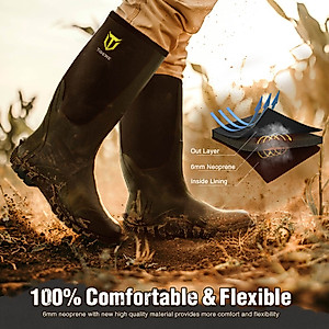 TIDEWE Rubber Boots for Men Multi-Season, Waterproof Rain Boots with Steel Shank, 6mm Neoprene Sturdy Rubber Outdoor Hunting Boots Size 11 (Black)