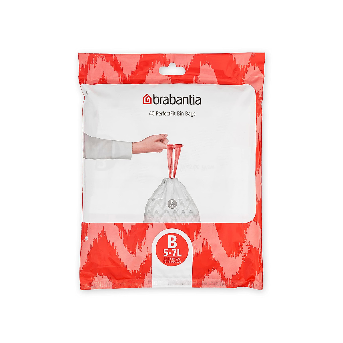 Brabantia PerfectFit Trash Bags (Size B/1.3 Gal) Thick Plastic Trash Can Liners with Drawstring Handles (40 Bags)