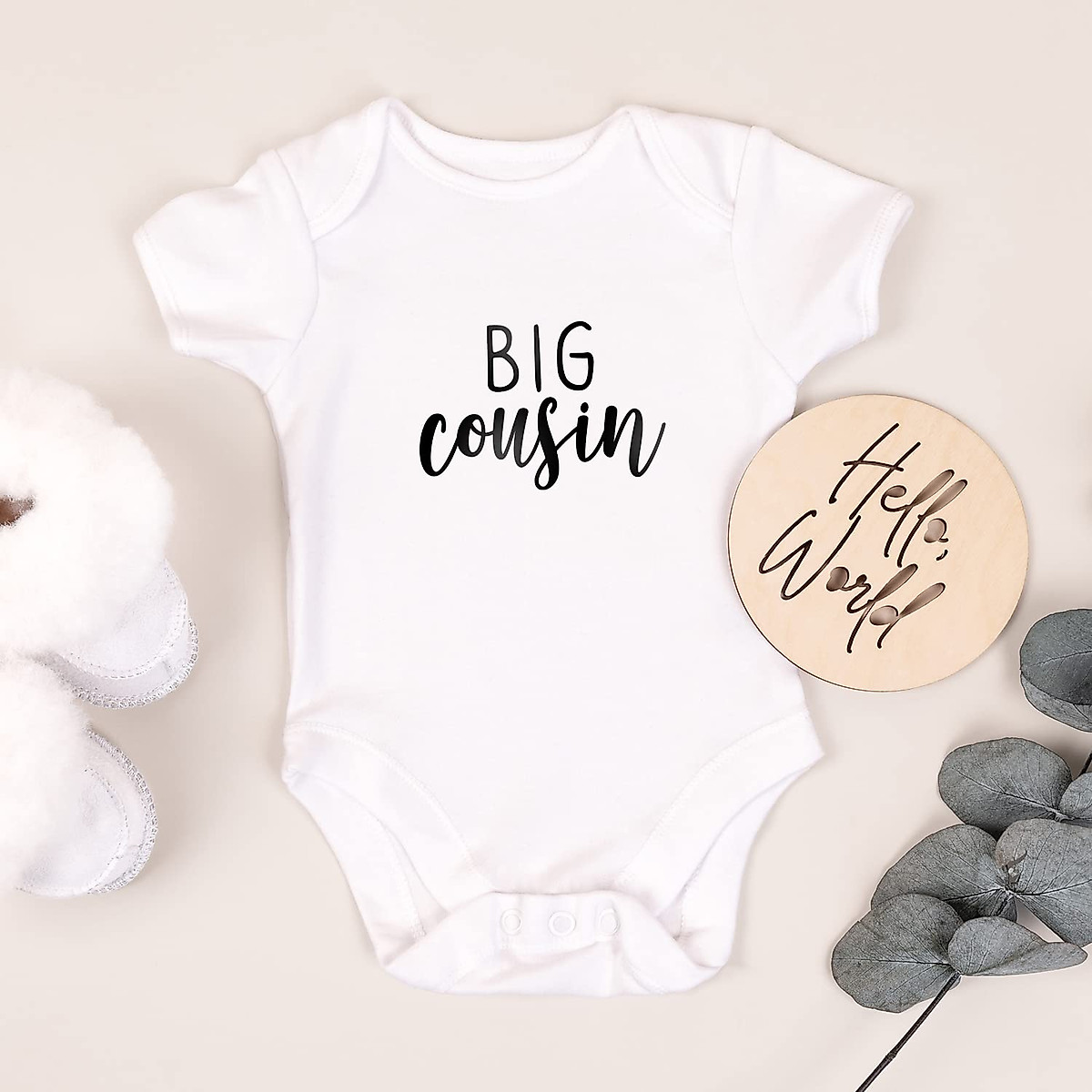 Printique Organic GOTS Certified Baby Onesie Unisex Bodysuit 0-18 months - Big Cousin | Family Baby Announcement (Big Cousin, 12-18 Months)