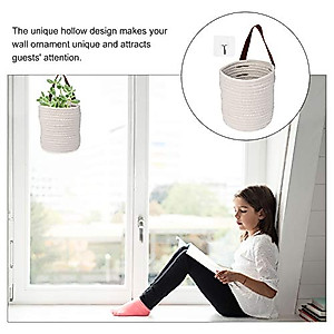 Alipis 3 pcs Wall Bin for Storage Sundries with Rope Decor Adhesive Toys White Clo Office Plant Cotton Hand-woven Hanging Cabinet Container Decoration Seagrass Garden Flower Woven