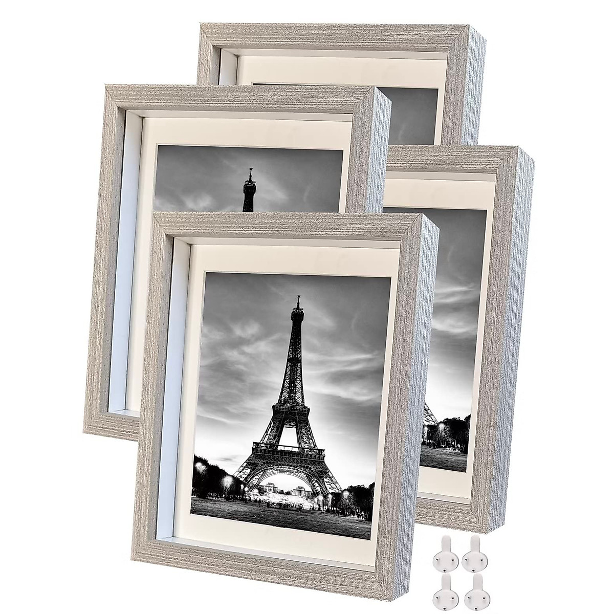 Houstimi 5x7 Shadow Box Frame Grey Picture Frame 4 Pack Photo Frames Made of Solid Wood and Real Glass Deeps 0.6in for Wall Or Tabletop