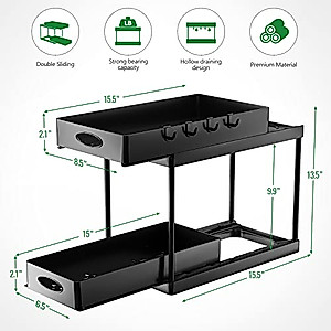 Aojia Under Sink Organizer with 2 Sliding Drawers, Bathroom Organizer Under Cabinet, Pull-out Under Sink Storage，Under Cabinet Storage for Kitchen and Bathroom