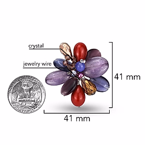 AeraVida Vibrant Purple & Pink Mixed Quartz Stone Cluster or Flower Blossom with Faux Pearls Adjustable Fit Ring for Versatile Fashion with a Vintage Chic Vibe