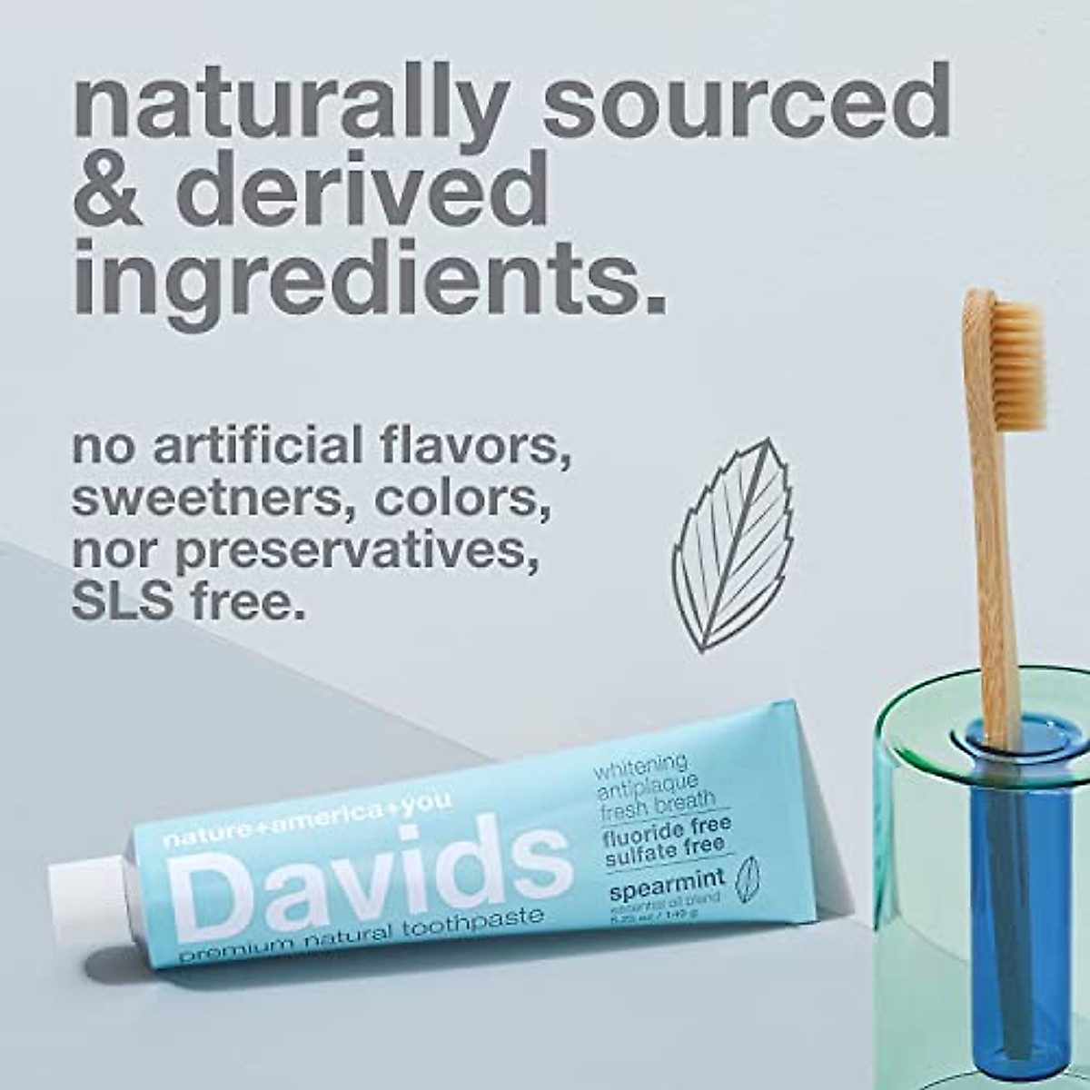 Davids Natural Toothpaste For Teeth Whitening, Spearmint, Antiplaque, Flouride Free, SLS Free, EWG Verified, Toothpaste Squeezer Included, Recycable Metal Tube, 5.25oz