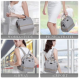 Breast Pump Bag with Cooler Pocket, Mini Pumping Bags with Pockets for Working Mom Cooler Tote Bag Built-in USB Charging Pot for Phone Mother Diaper Bags（No Include ice Pack）