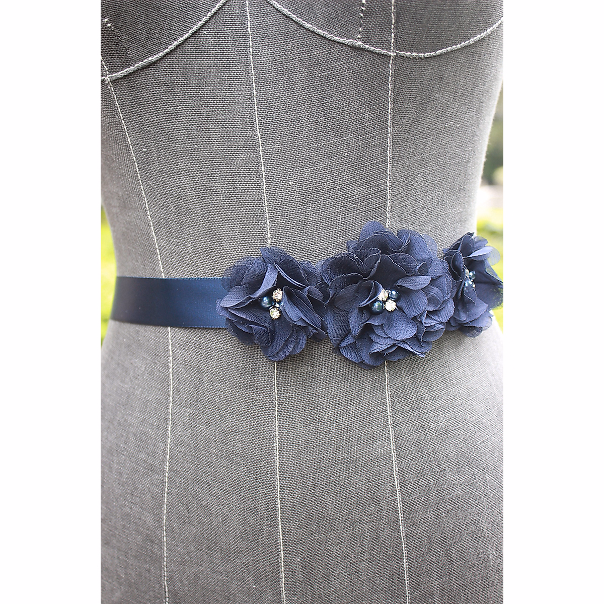 Nania Bridesmaid and Flowergirls sashes wedding sash pearls flowers belts (Dark navy)